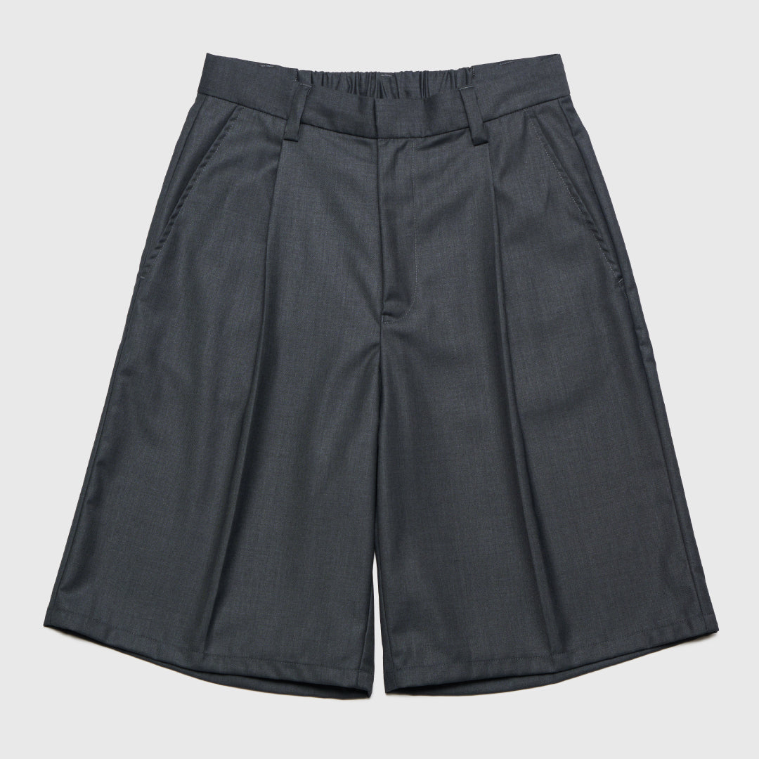 1Tuck Wide Easy Half Slacks -gray-